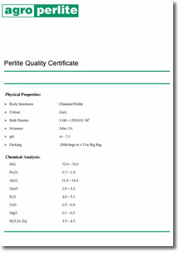 Quality Certificate of Perlite